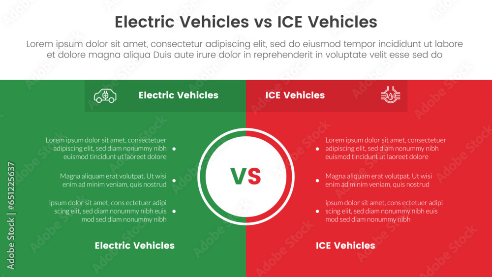 ev vs ice electric vehicle comparison concept for infographic template ...