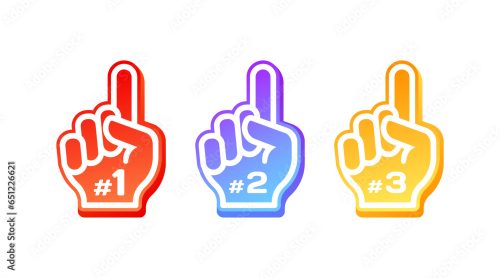 #1, #2, #3 thumbs up icons. Flat, color, thumbs up, number 1, 2, 3 ...