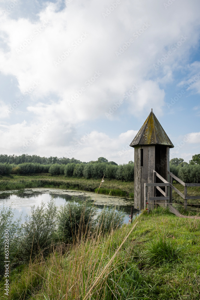 wooden lookout watchtower at Slot Loevestein castle fort. medieval ...