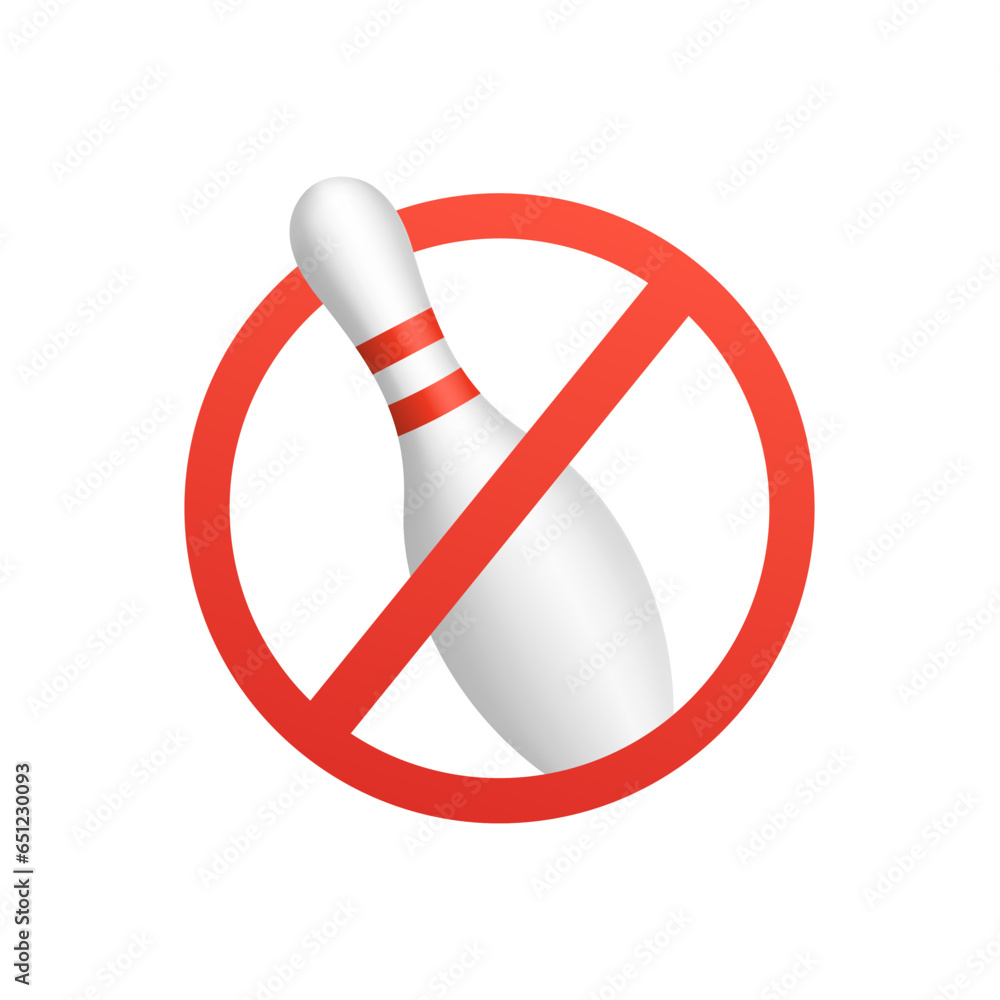 No bowling on a white background. Warning, caution, attention ...