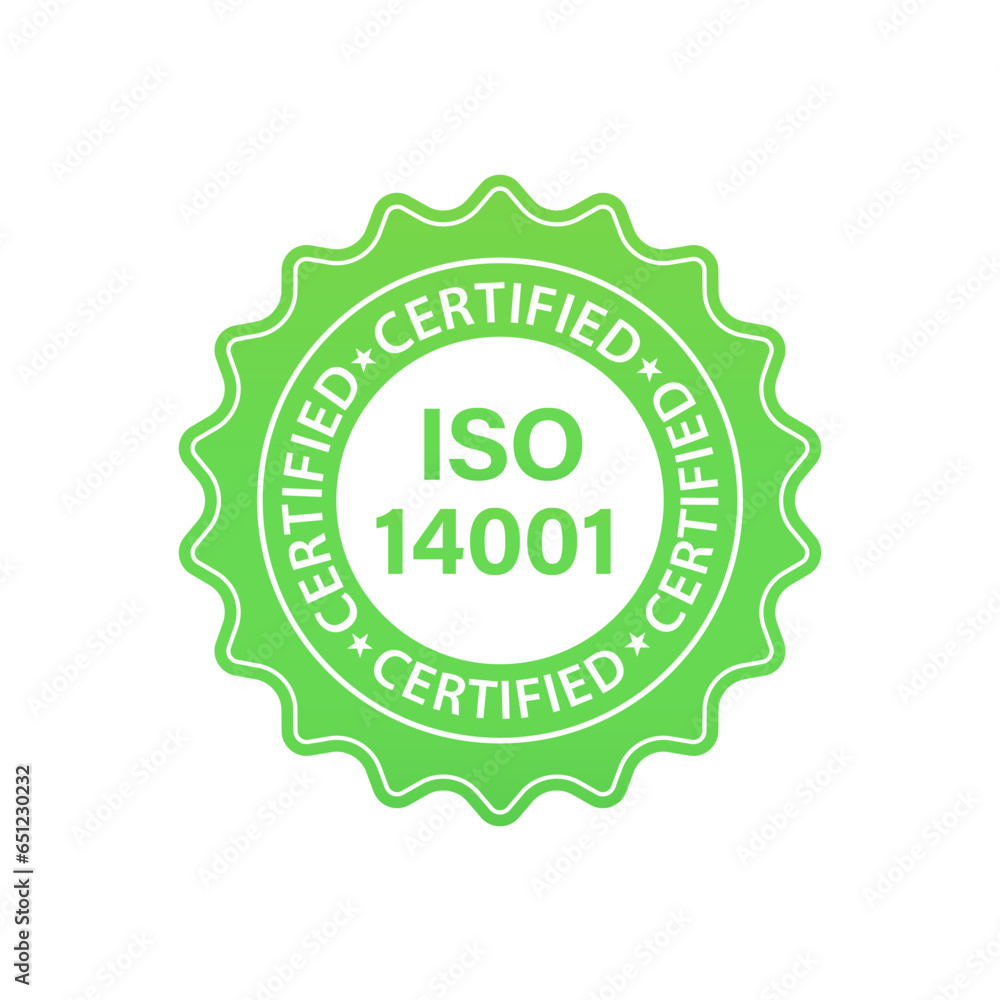 ISO 14001 environmental management system certified sign - international standard approved stamp ...