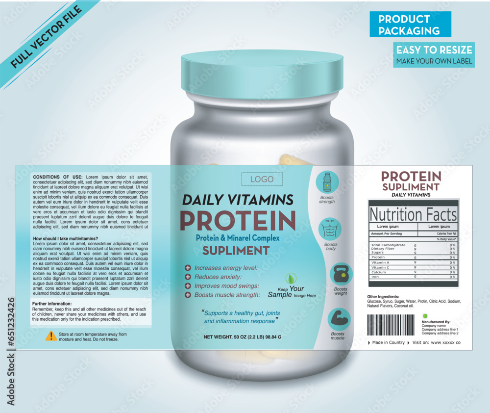 Supplement Label Design, Protein Label, Vitamin bottle packaging ...