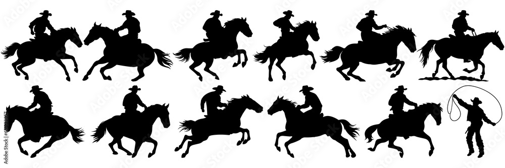 Cowboy rodeo western silhouettes set, large pack of vector silhouette ...