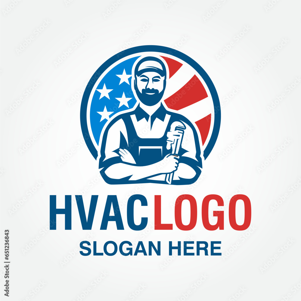 american HVAC logo design vector template, heating ventilation and air ...