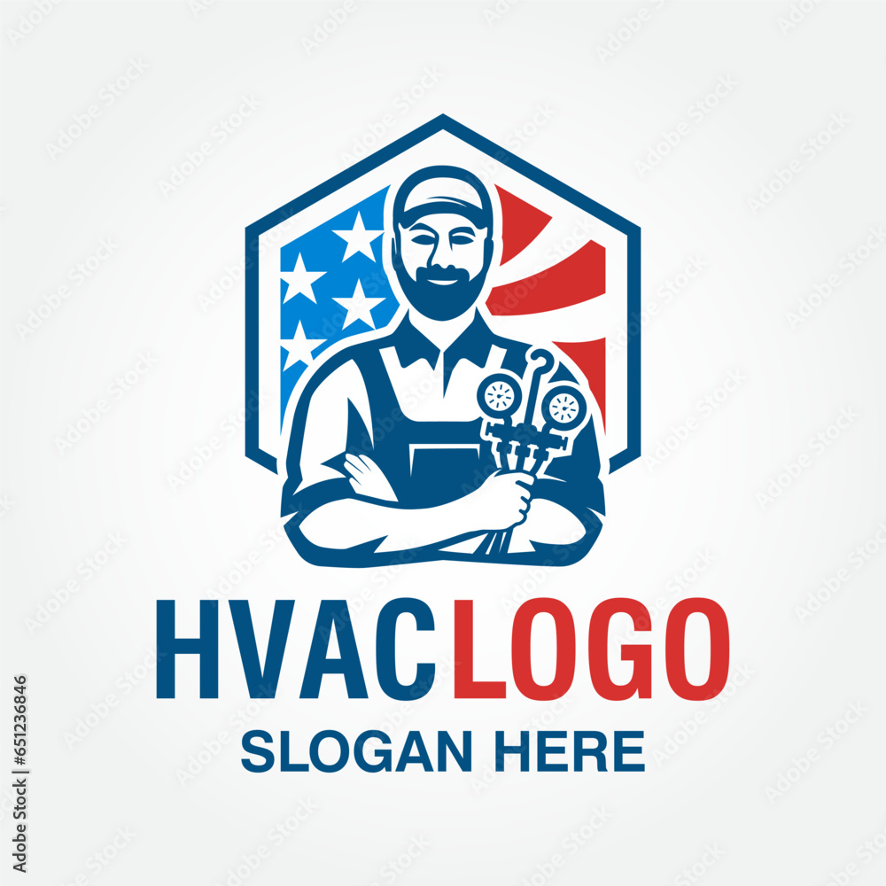 american HVAC logo design vector template, heating ventilation and air ...