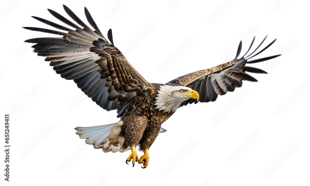 The posture of an eagle spreading its wings and flying is majestic, its ...