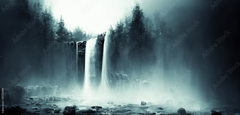 Dark tone waterfall background fantasy forest stream in nature ...