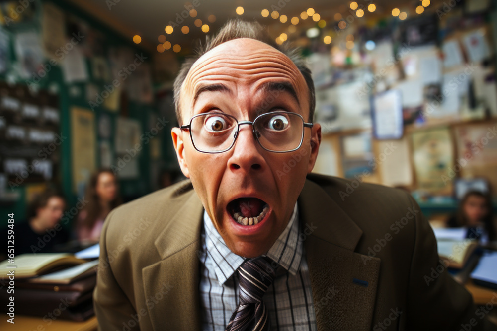 Astonishingly candid capture of a shocked teacher, her mouth wide open ...