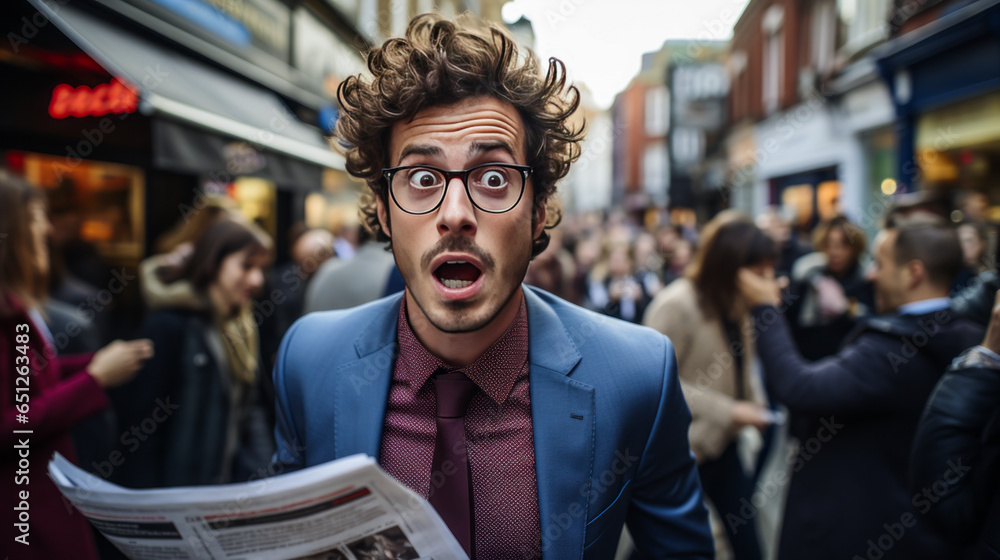 Engaging London journalist with a skeptical expression, embodying doubt ...