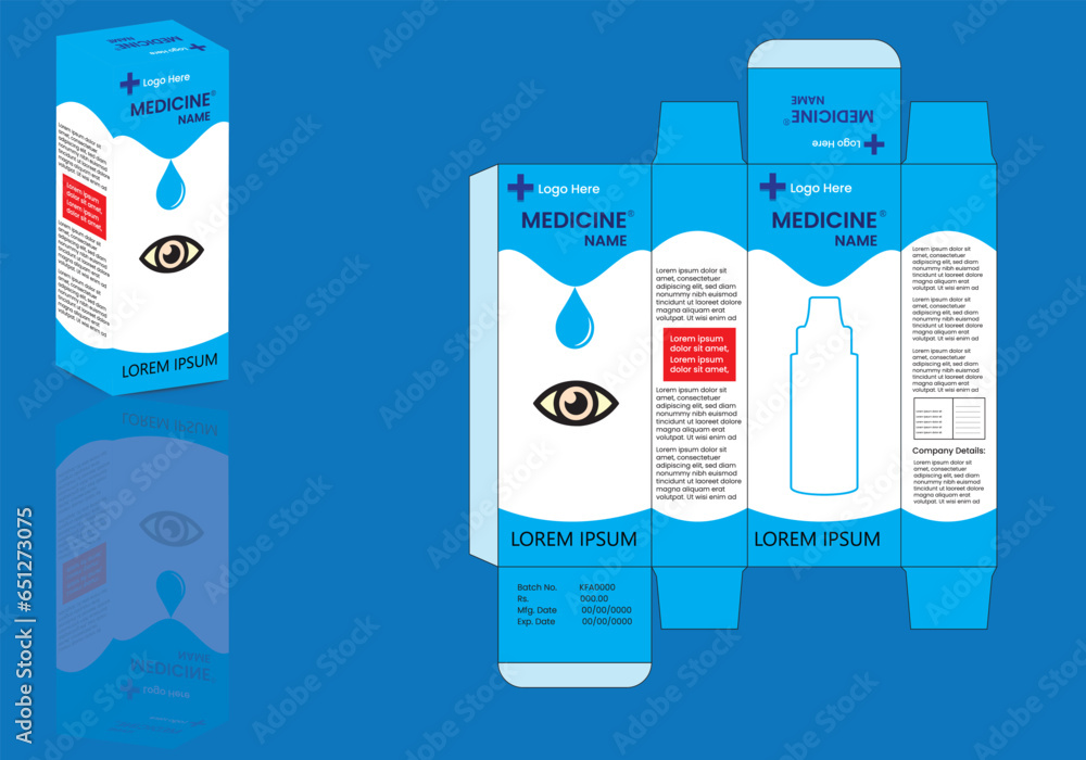 Eye drop box, package design. Box, packaging die cut template design ...
