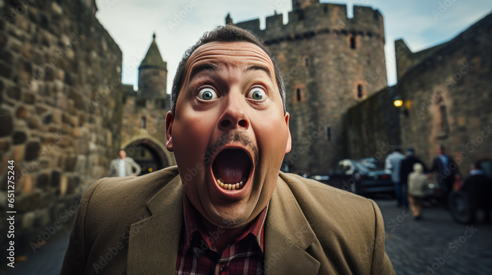 Spine-chilling sight of a terrified tour guide, eyes widened in fear ...