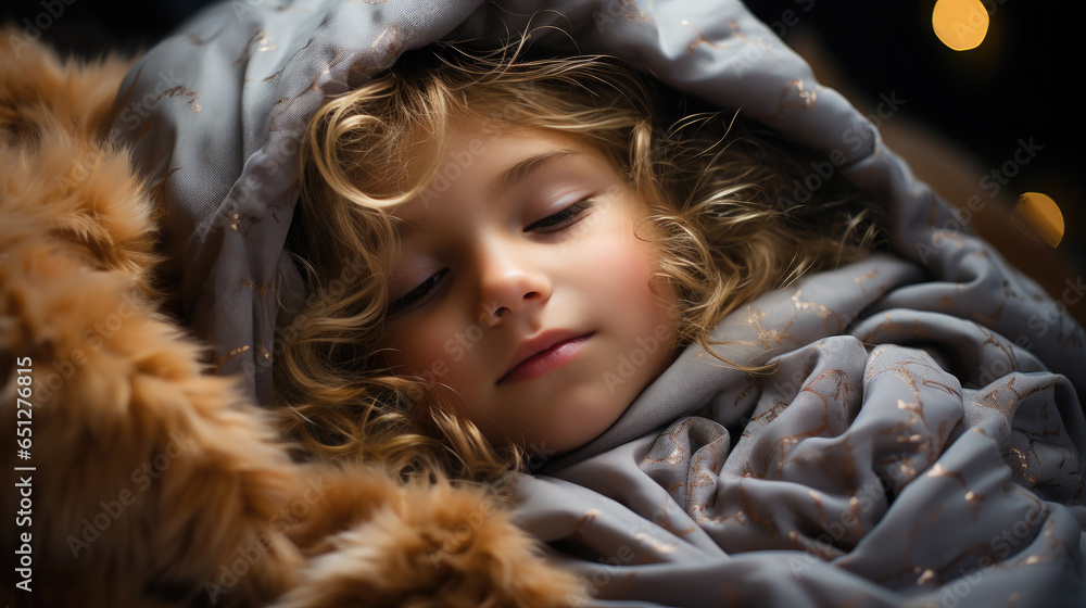 Generative AI, little cute european child sleeping, baby in a crib, boy ...