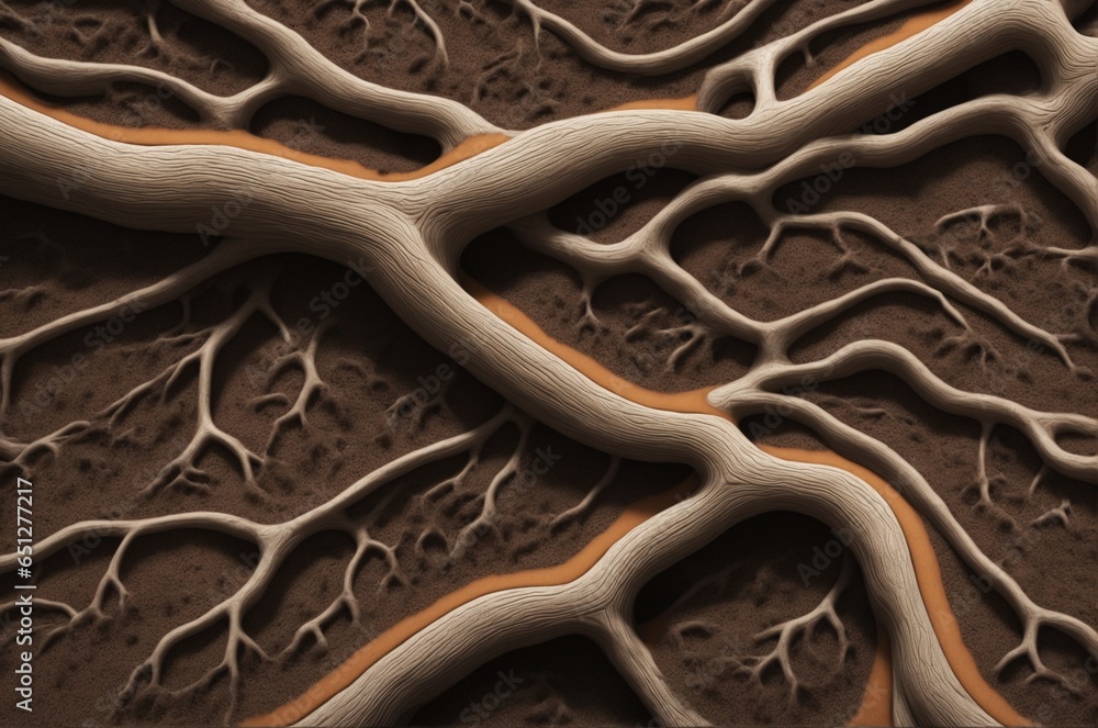 Tree roots in soil close up, underground texture, generative AI ...