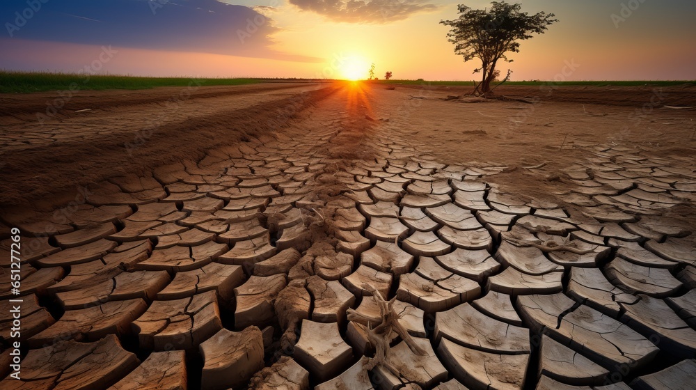 Agricultural field with cracked earth due to extreme heat and drought ...