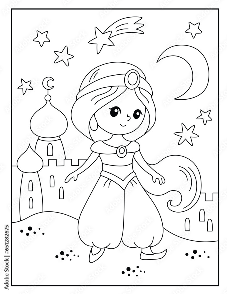 Princess coloring pages for kids Stock Vector | Adobe Stock