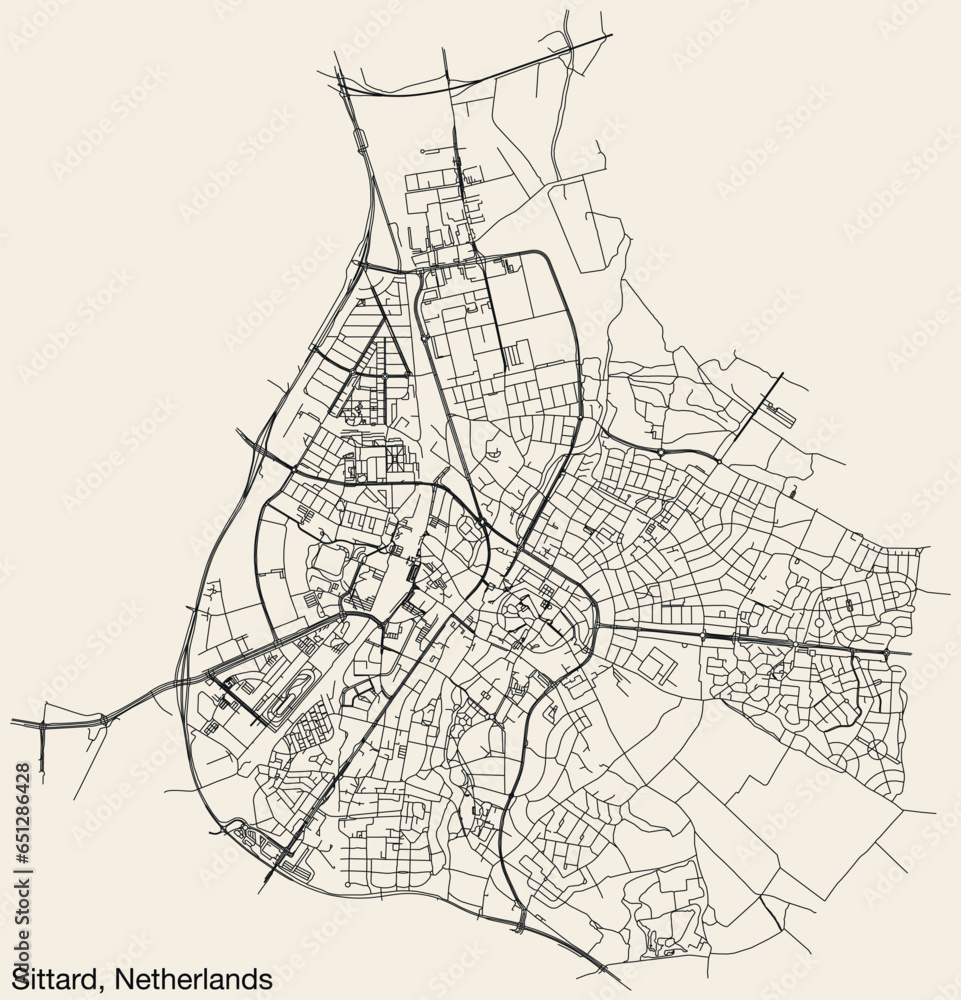 Detailed hand-drawn navigational urban street roads map of the Dutch ...