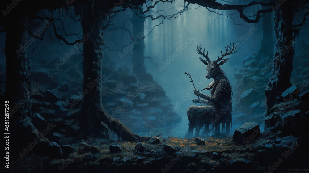 A mystical and enchanting depiction of a faun, a half-human, half-goat ...