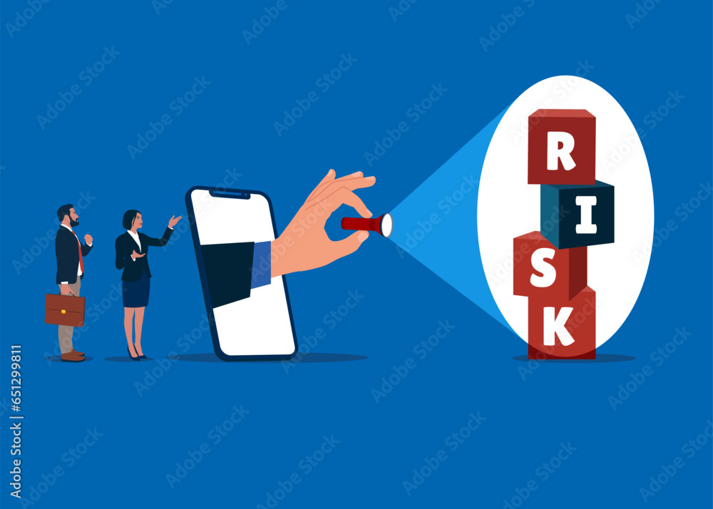 Hand with flashlight uncovering hidden to see on cubic stack with the ...