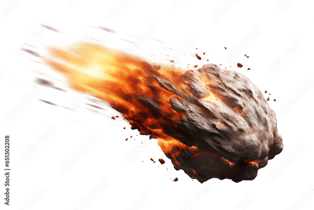 A brilliant flaming meteor with glowing molten tail streaking across ...