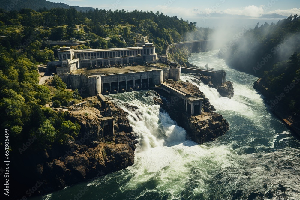 hydroelectric plant that generates sustainable energy from water, water ...