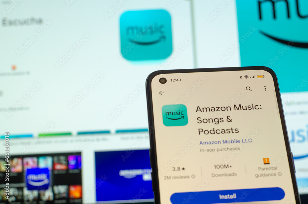 Smartphone with the Amazon Music app installer on the screen Stock ...