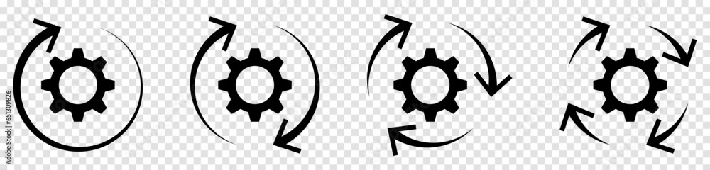 Set of sync process icons. Gear wheel with arrows set icons. Vector ...