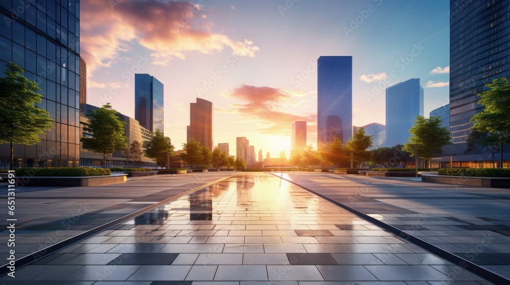 Minimalistic urban area with tall modern buildings, clean lines, and a ...