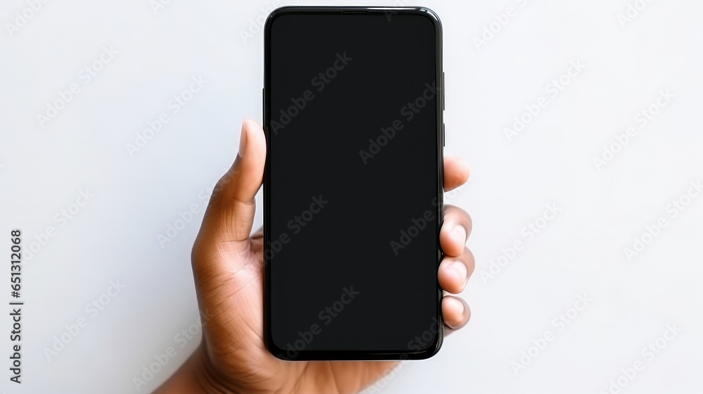 A modern black smartphone with a sleek, minimalist design. The blank ...