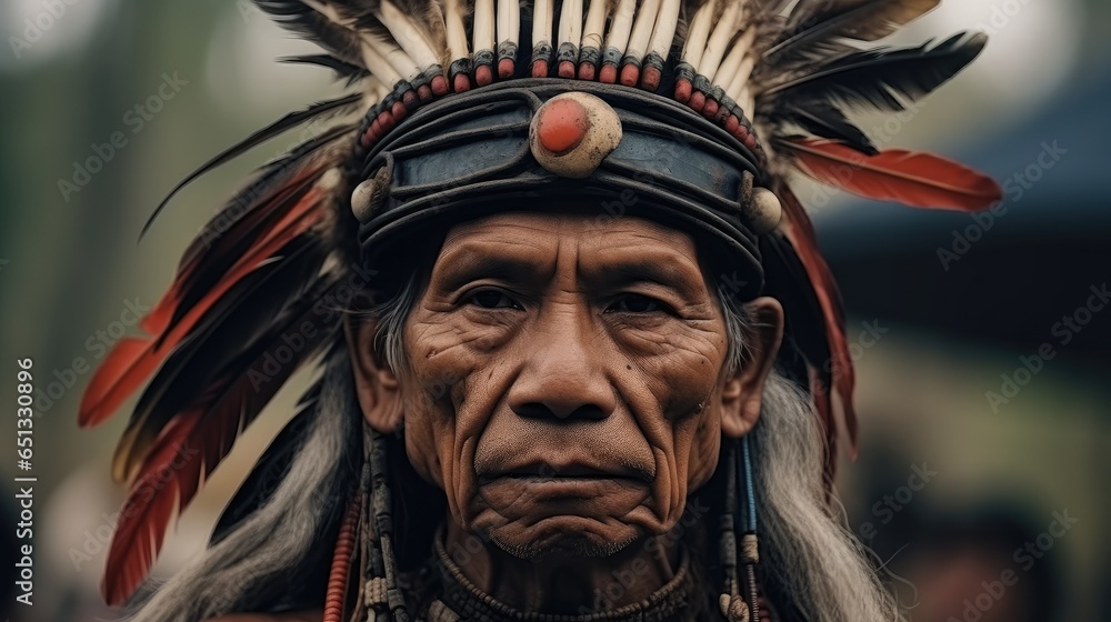 Traditional Indian with painted faces, Portrait of indigenous tribe man ...