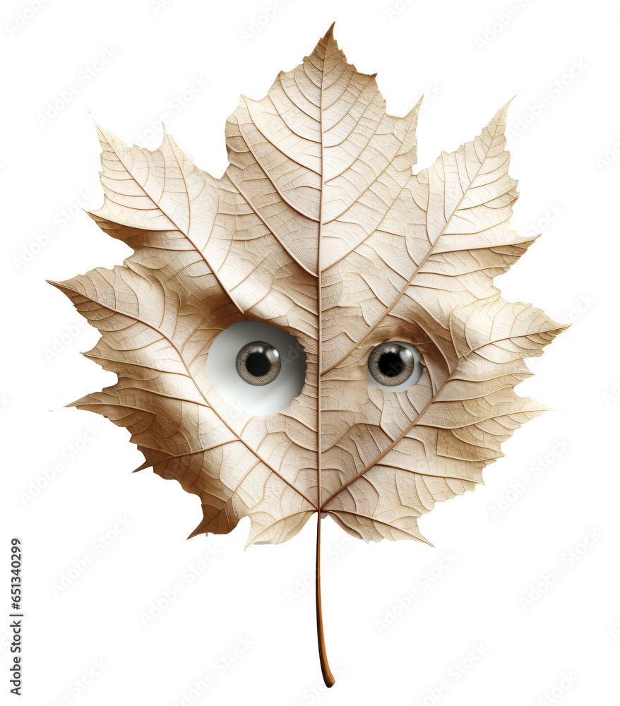 Halloween Spooky Leaf with eyes and a creepy smile isolated on the ...