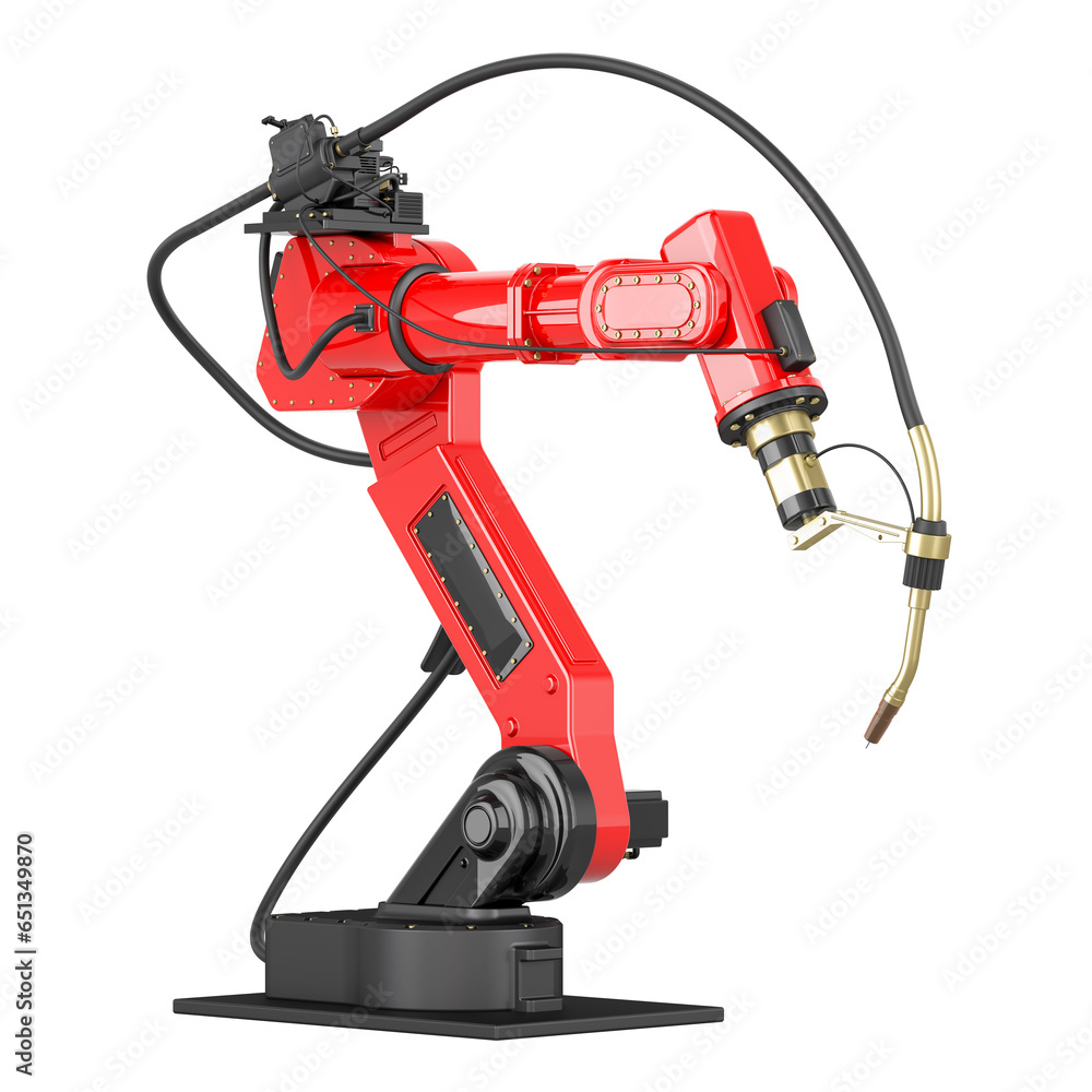 Robot welding, 3D rendering isolated on transparent background Stock ...