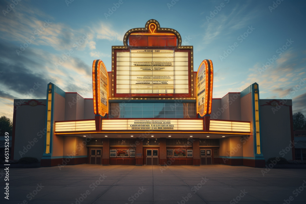 A retro movie theater marquee with a modern twist, showcasing a blend ...