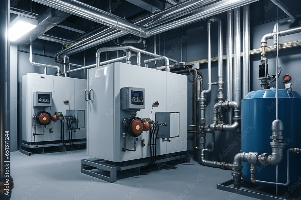 Boiler room with pressure sensors, gas equipment, and heating system ...
