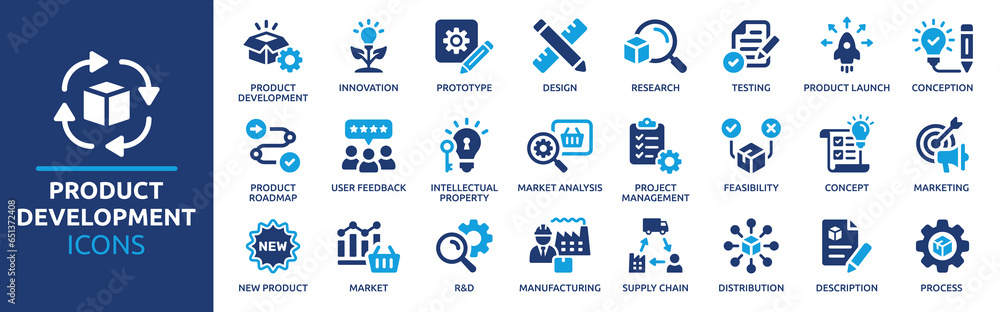 Product development icon set. Containing innovation, prototype, design ...