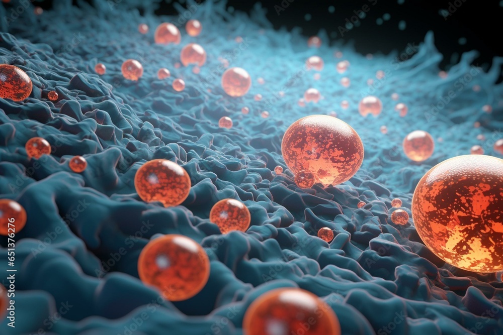 3D rendering of adipose cells containing cholesterol and molecular ...