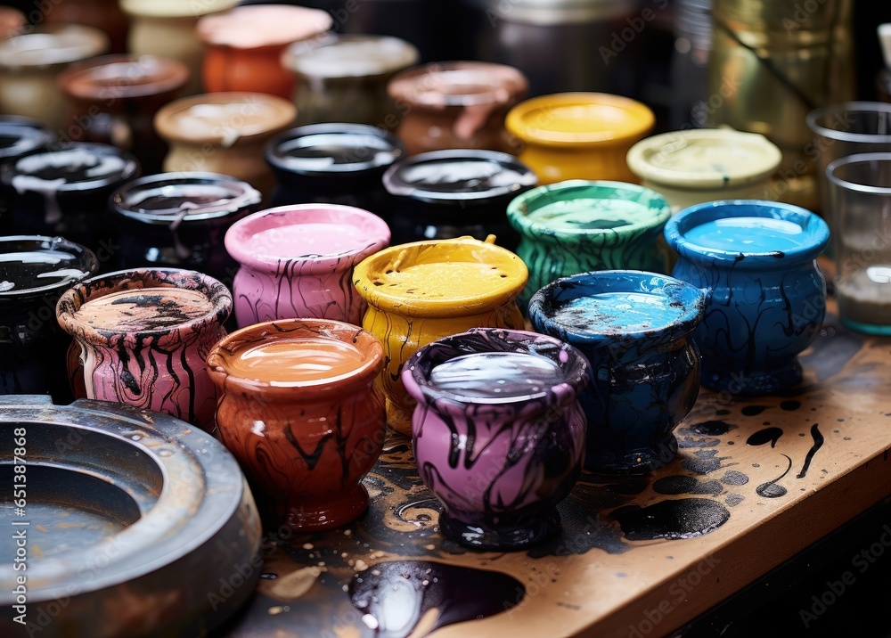 Paint pots with different types of paint colors. Generative AI Stock ...