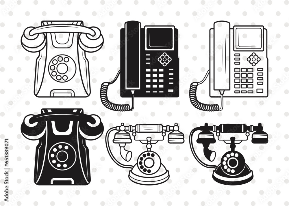 Telephone Silhouette, Telephone SVG, Dial Phone Svg, Vintage Phone Svg ...
