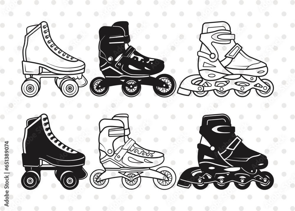 Roller Skates Silhouette, Roller Skates SVG, Roller Blades Svg, Roller ...
