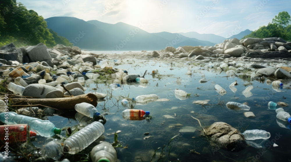 A riverbed cleaned of plastic waste by volunteers, raising awareness ...