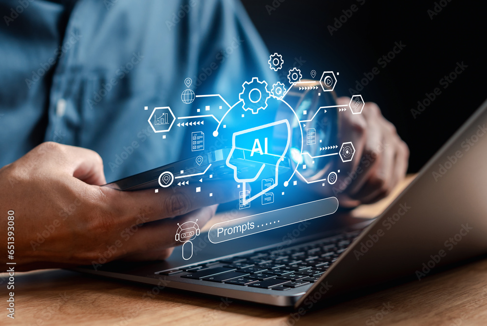 Businessman using chat ai in computer smart intelligence Ai. Chat with ...