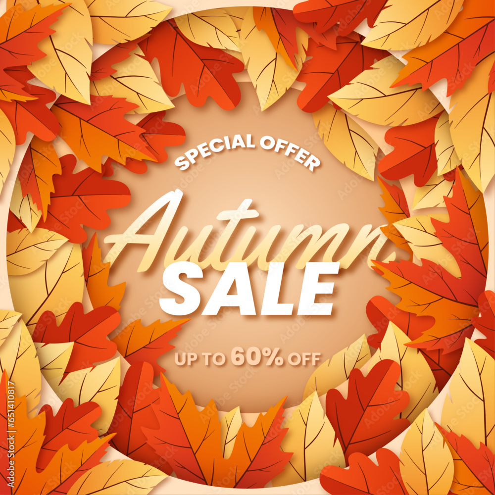Limited time offer autumn sale vector banner design 3d style with pile ...