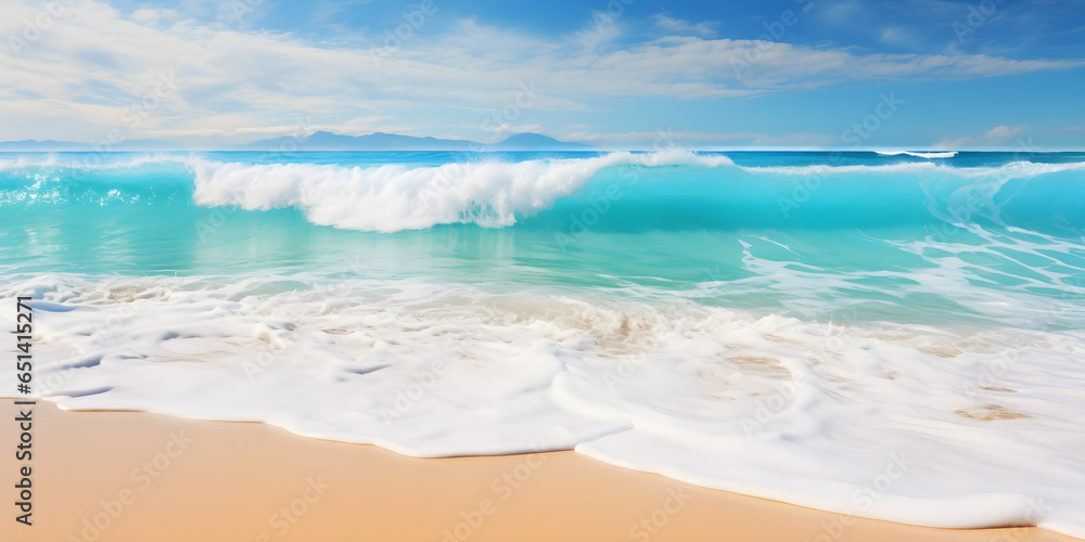 Beautiful tropical wave of summer sea surf. Soft turquoise blue ocean ...