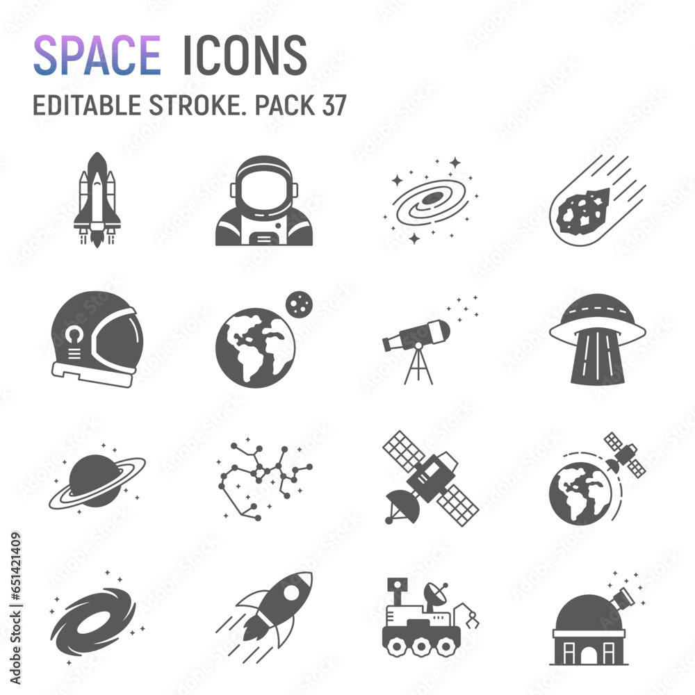 Space glyph icon set, astronomy collection, vector graphics, logo ...