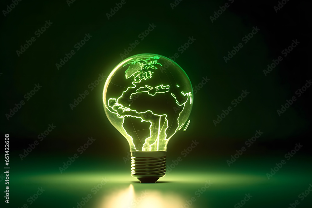 renewable energy light bulb with green energy, Earth Day or environment ...