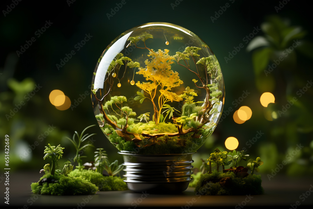 renewable energy light bulb with green energy, Earth Day or environment ...