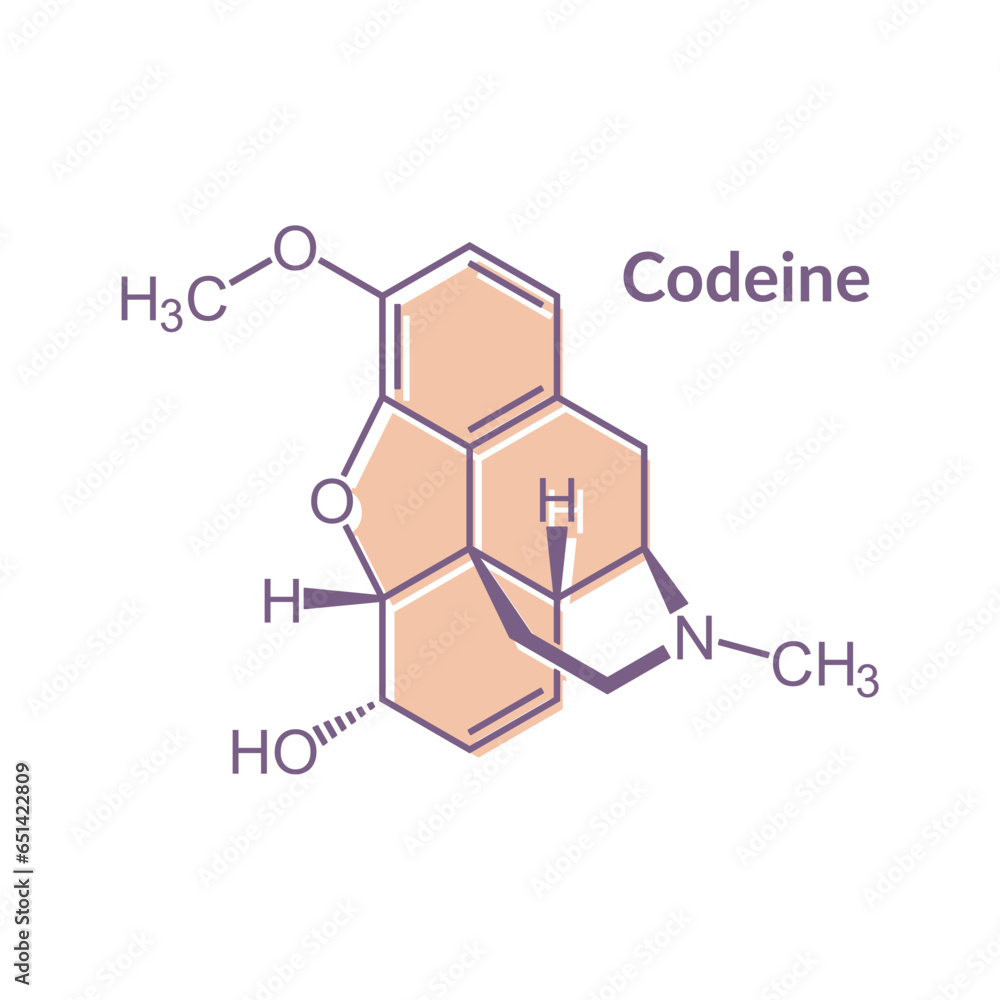 Codeine pain and cough relief drug molecule. Skeletal formula. Stock ...