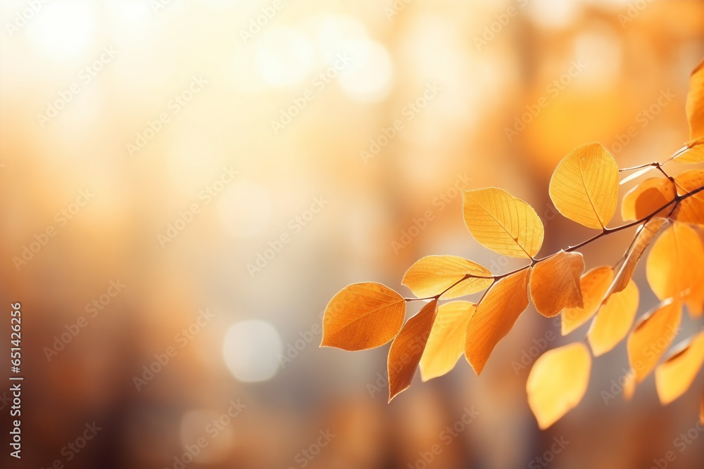 Beautiful fall nature background with orange leaves on tree and blurry ...