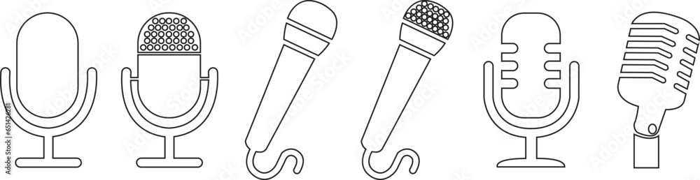 set of line Microphone icons, Voice icons, recording Studio Symbol ...