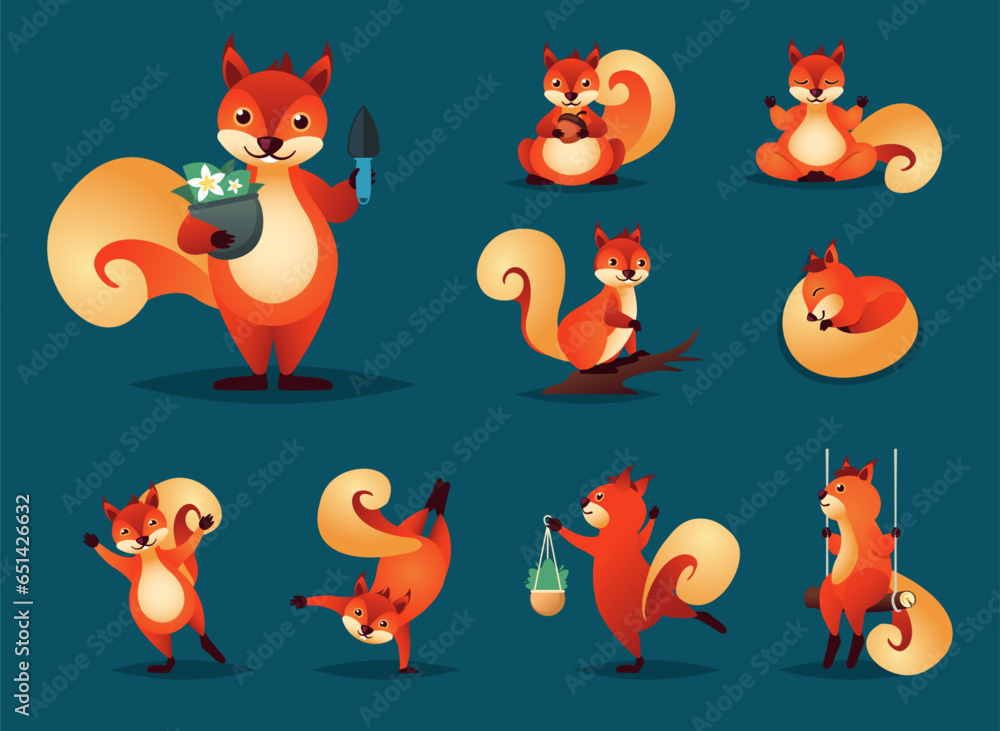 baby squirrels set. wildlife animals, eating acorn, squirrels in differnet poses, cute funny ...