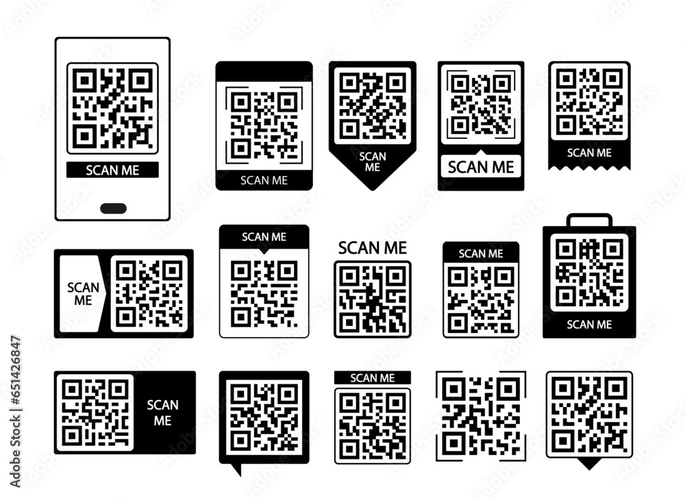 QR codes templates. scan me mobile app phone tags, QR codes smartphones ...
